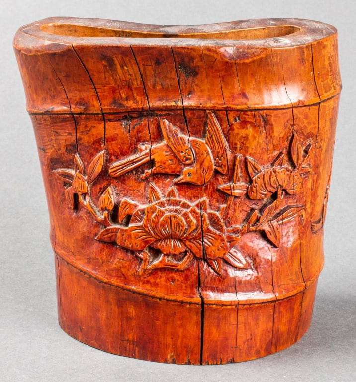 Chinese Relief Carved Bamboo Bitong Brush Pot Auction