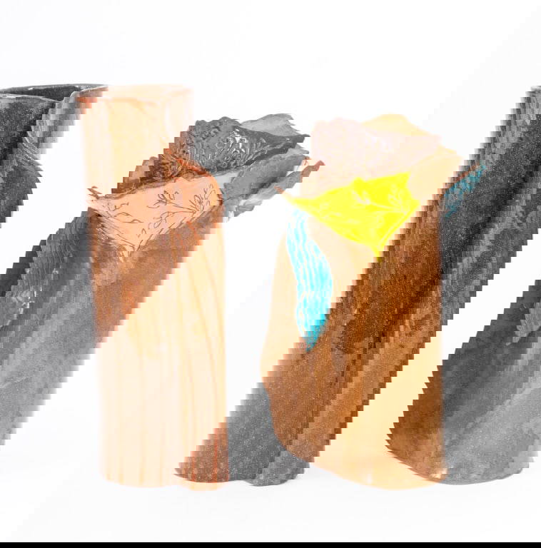 Janet Barsky Wrap Around Pottery Vases, 2 Auction