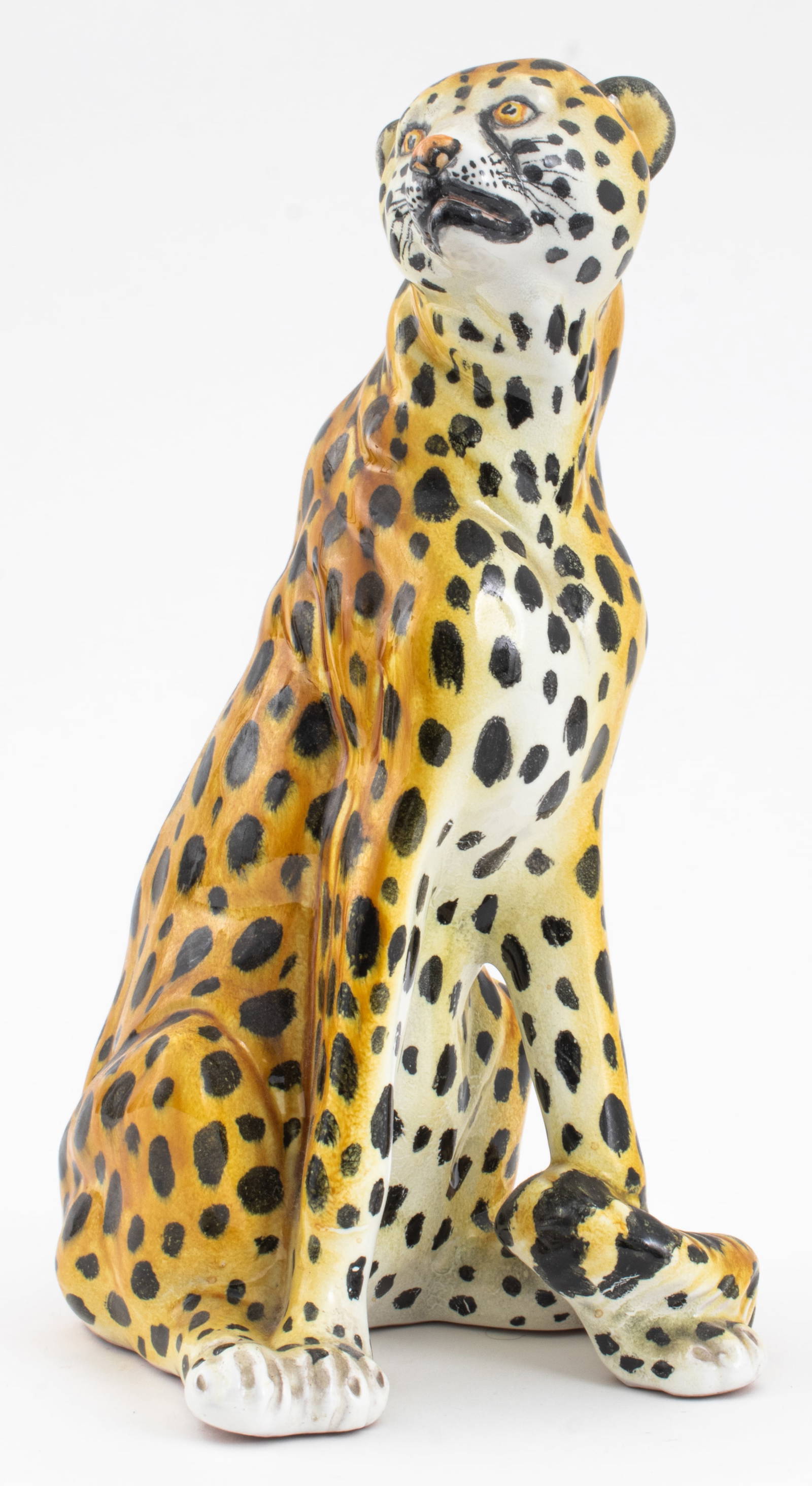 Italian Glazed Ceramic Seated Leopard Sculpture Auction