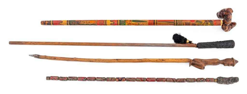 Folk Art Carved Wood Walking Sticks, 4 Auction