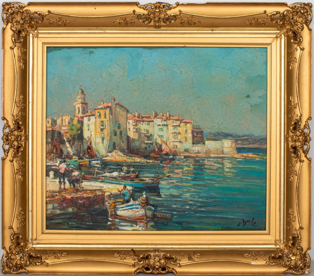 Maurice Barle Mediterranean Harbor Oil, 1950s Auction