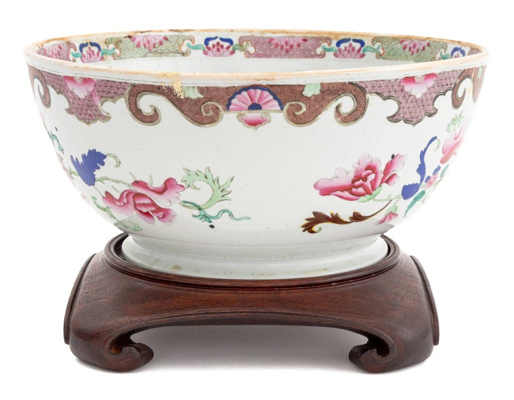 Chinese Famille Rose Porcelain Punch Bowl On Stand Auction