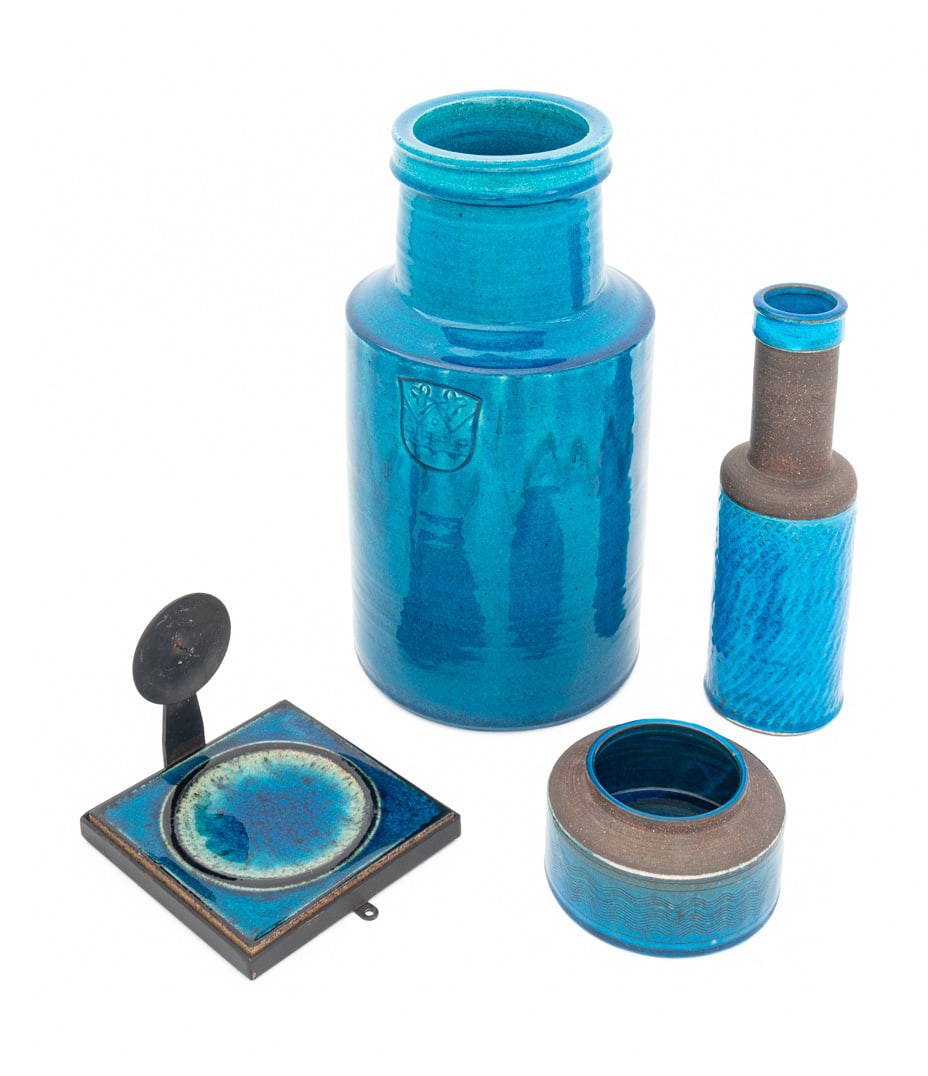 Danish Modern Turquoise Blue Pottery Articles, 4 Auction