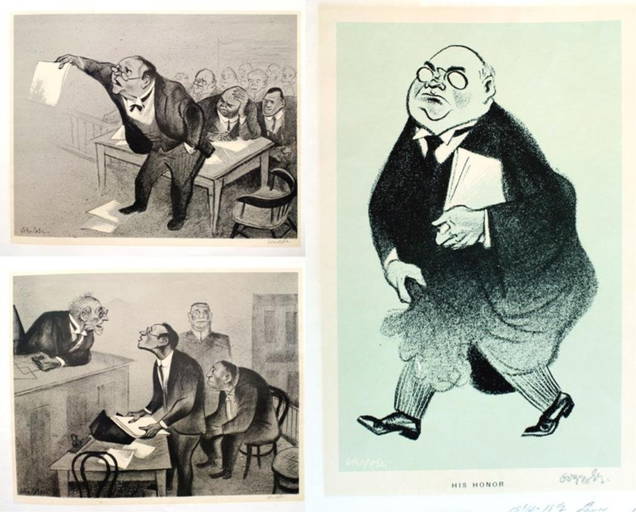 Lot Of 3 William Gropper Court Scene Lithographs