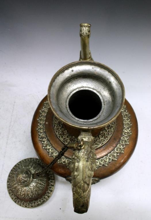 Tibetan Embellished Copper Tea Vessel With Boiler