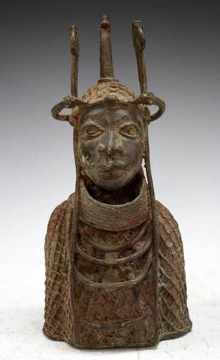 African Benin Bronze Bust Of Warrior