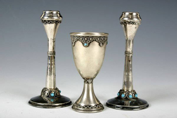 Pair Of Israeli Candlesticks And Kiddush Cups