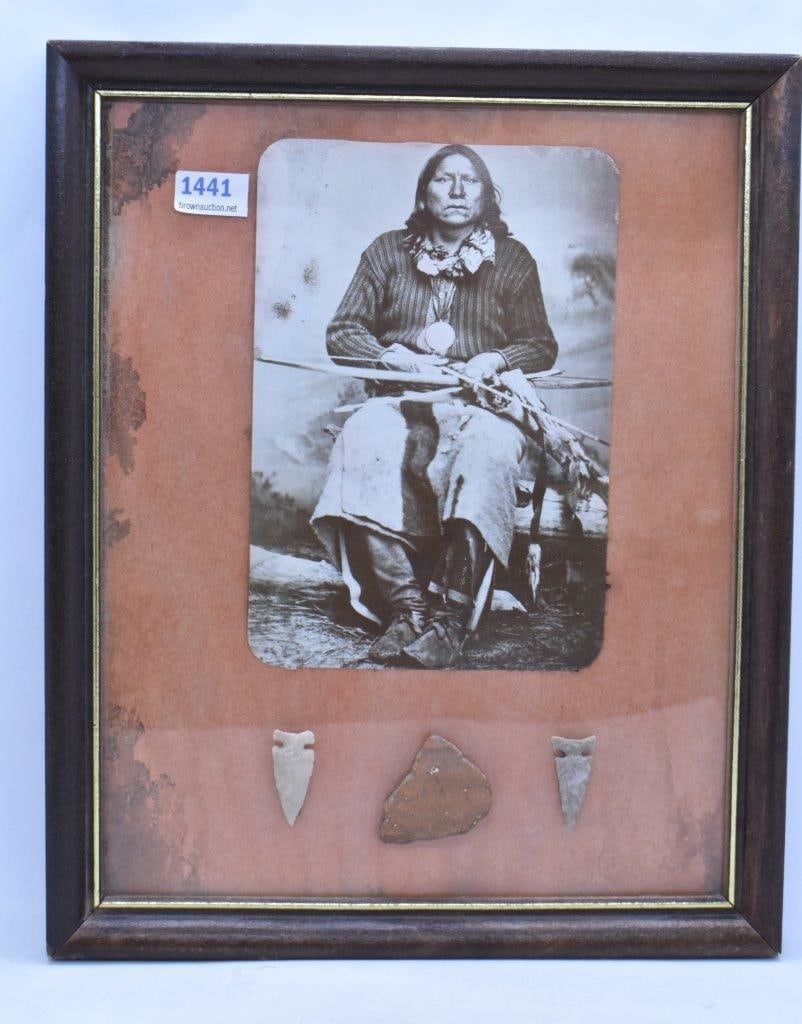 Photograph Of Satanta (aka White Bear) + (4) Indian Artifacts Auction