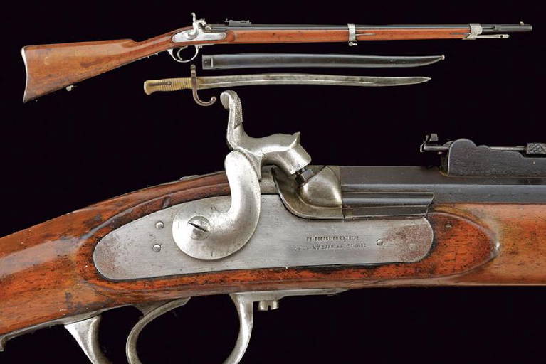 A Military Percussion Rifle With Bayonet