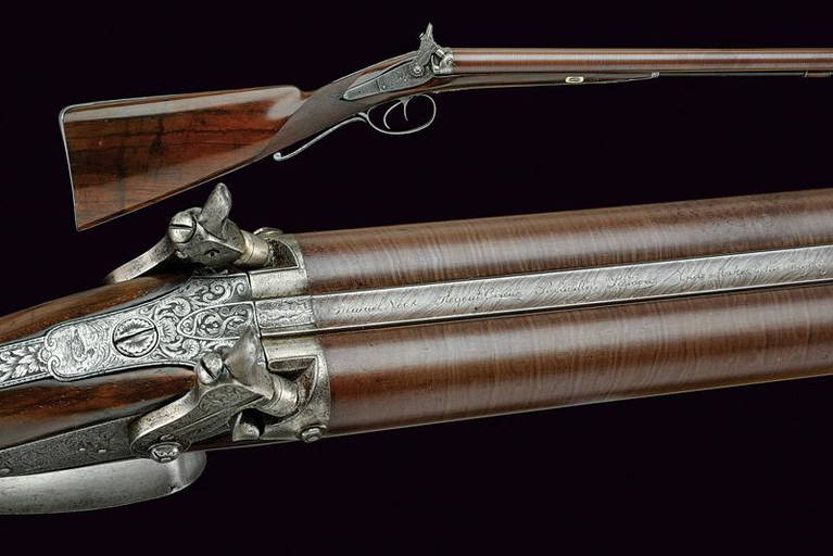 A Rare Double Barrelled Percussion Gun By Samuel Nock