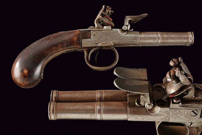 A Double Barreled Flintlock Pistol