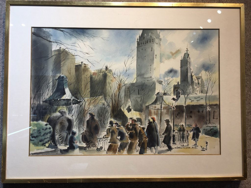 Watercolor of Central Park zoo by Milton Marx