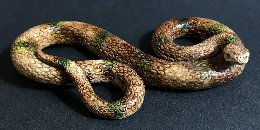 Majolica ceramic snake, 19th cen