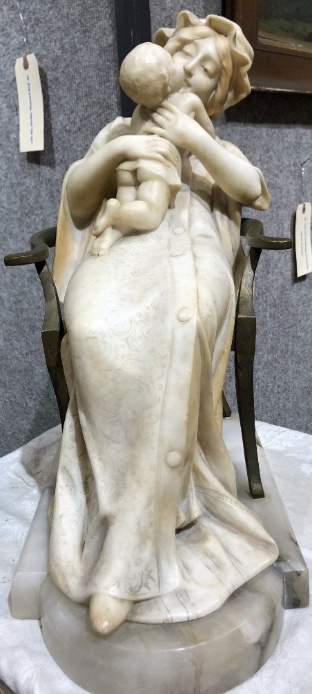 Marble, bronze sculpture, Mother & Baby,c.1900