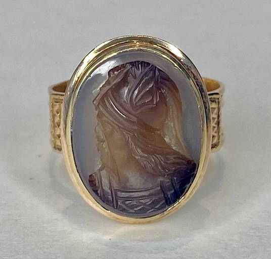 14k Hardstone Cameo Roman Soldier Ring,c1860