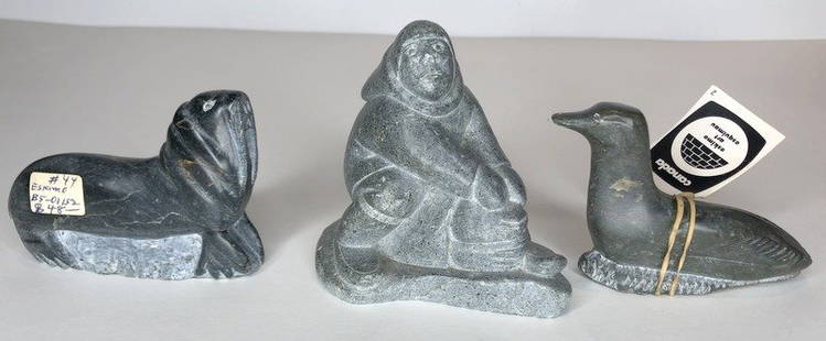 3 Inuit Walrus Ivory Sculptures Of Seals