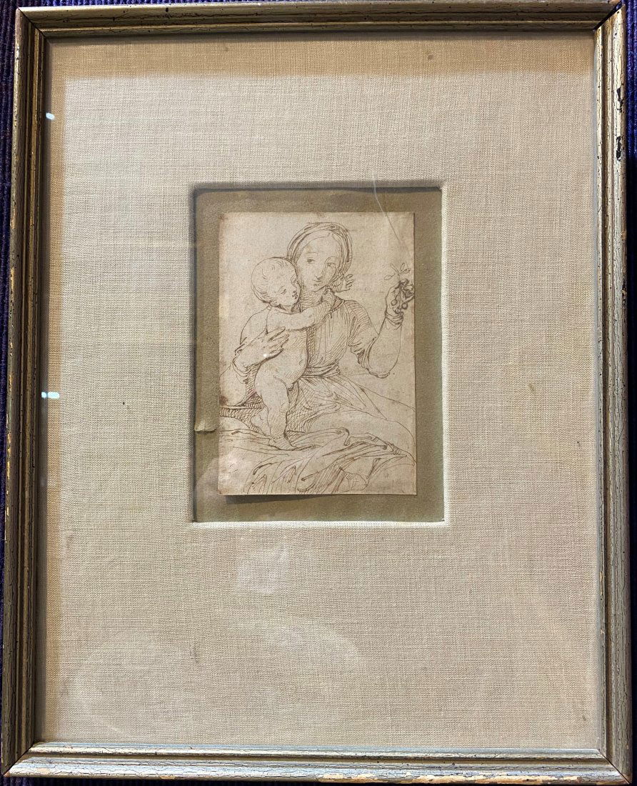 Old Master Ink Drawing Of Mother And Child