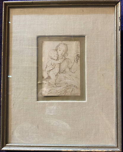 Old Master Ink Drawing Of Mother And Child