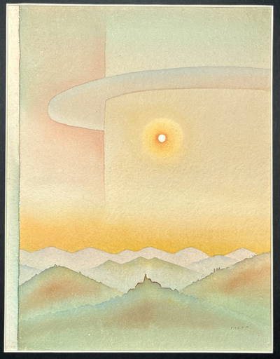 Original Watercolor By Jean Michel Folon, Sun And Horizon