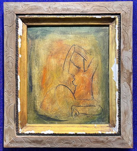 Angel Botello Painting, Nina Sentada, Botello Frame