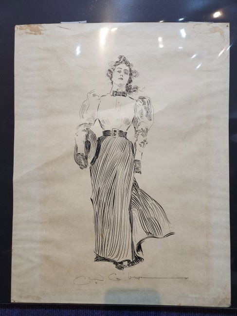 Ink Drawing Charles Gibson, Gibson Girl Walking