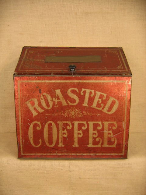 General Store. Coffee Tin. Old Red Paint. Metal