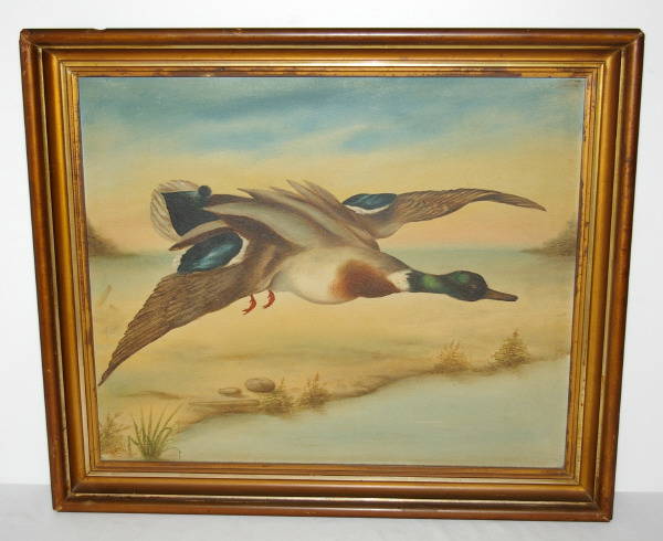 Framed Duck In Flight Painting