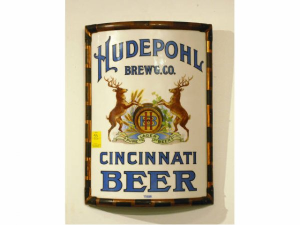 55: Antique Hudepohl Corner Beer Advertising Sign