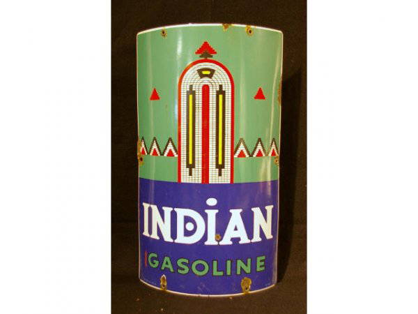 Vintage Indian Gasoline Curved Gas Pump Sign