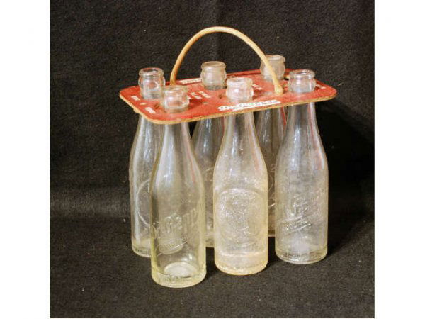 Vintage Dr Pepper Carrier & Script Bottles