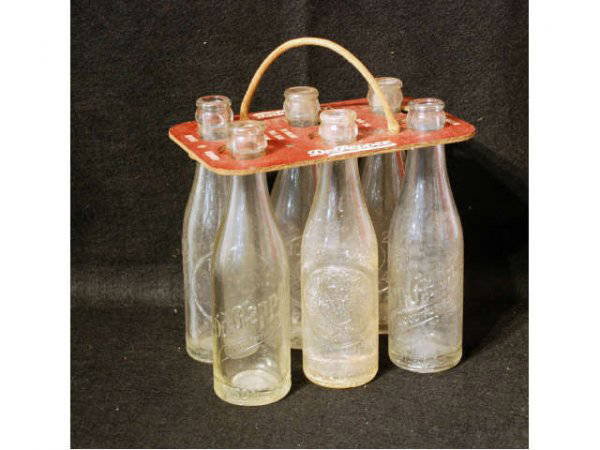 Vintage Dr Pepper Carrier & Script Bottles