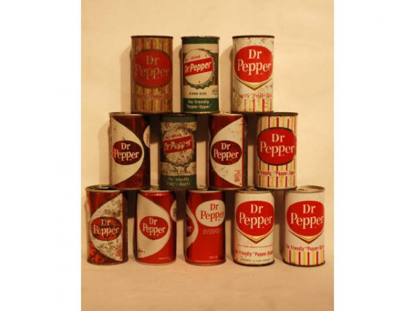 381: 12 Vintage Dr Pepper Flat Top Soda Cans