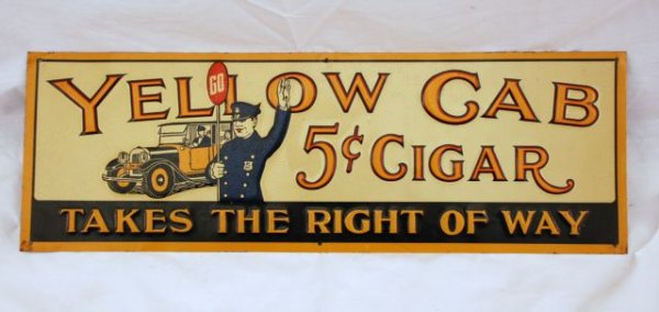 23: Yellow Cab Cigars Tin Advertising Sign