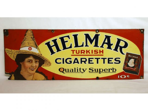 172: Helmar Cigarettes Cowgirl Porcelain Sign