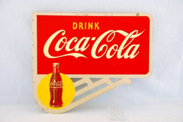 1948 Coca Cola Double Sided Flange Sign Yellow Dot