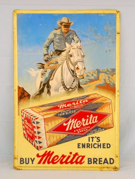 1954 Lone Ranger Merita Bread Embossed Tin Sign