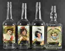 Collection of Four Rare Antique Label Under Glass Back Bar Bottles ...