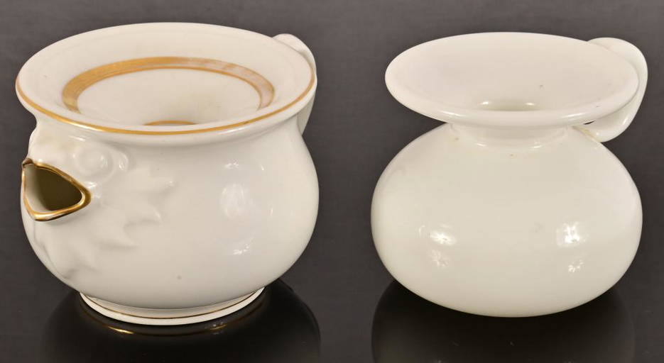 Pair Of Small Porcelain Spittoons With Handles