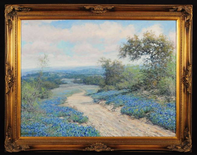 Robert Harrison Bluebonnet Scene Oil On Canvas