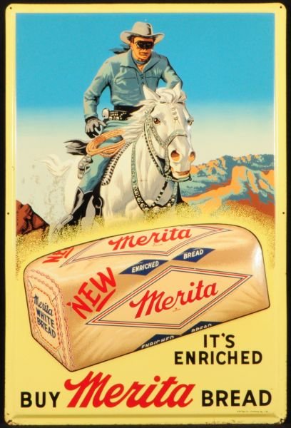 Lone Ranger Merita Bread Embossed Tin Sign