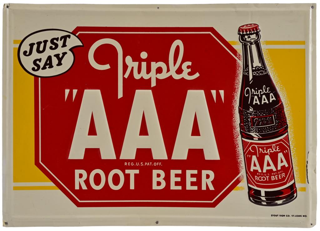 Triple Aaa Root Beer Tin Sign Auction