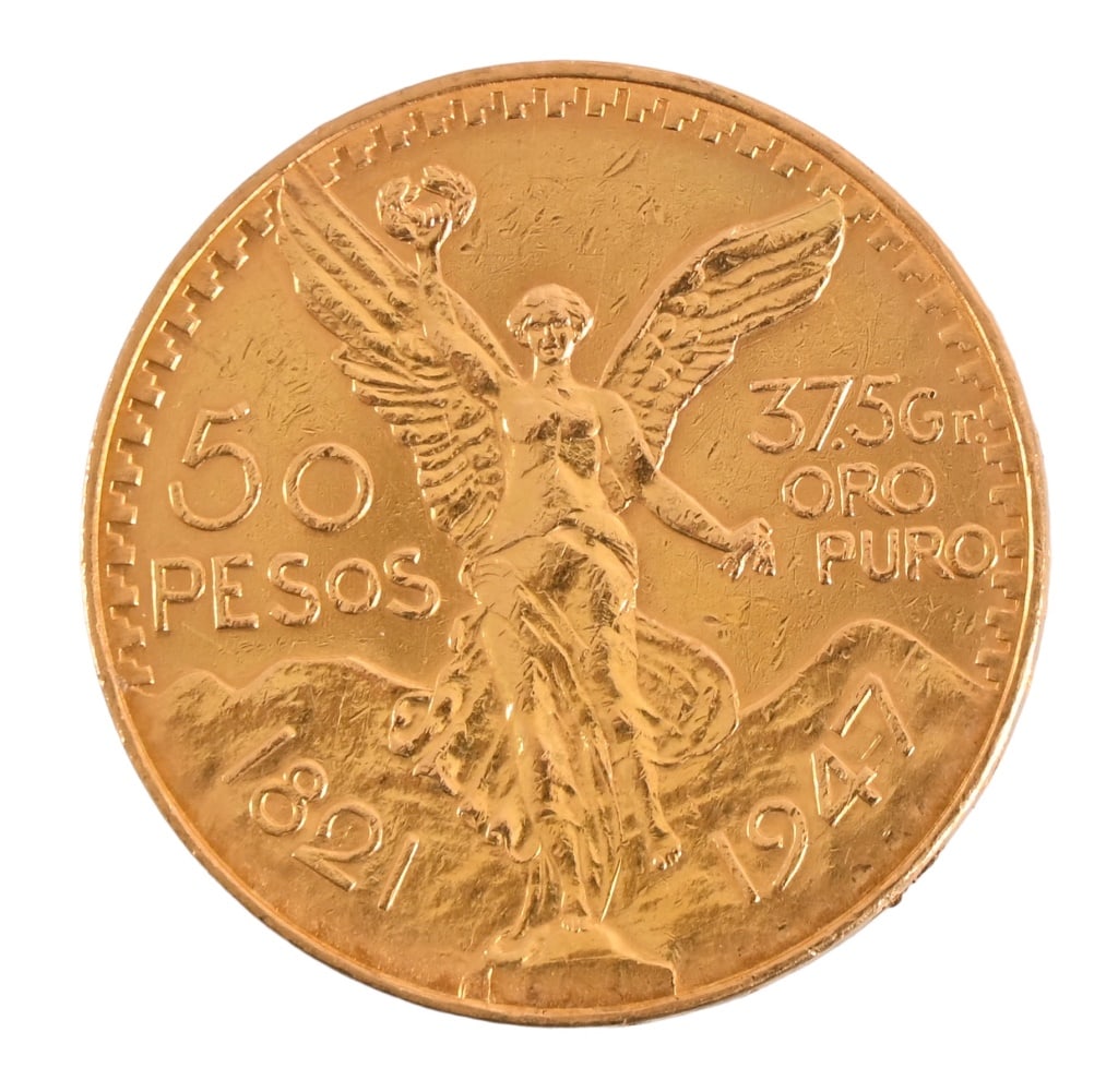 1947 Mexican Centenario 50 Gold Pesos Coin Auction