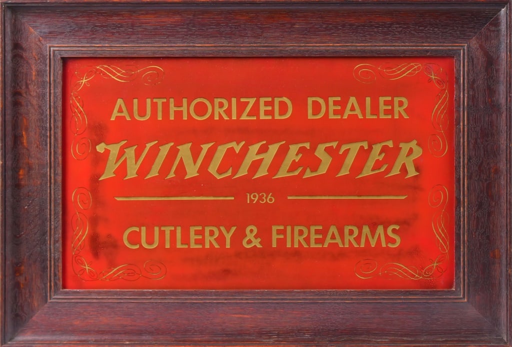 Winchester Dealer Reverse Glass Sign Auction