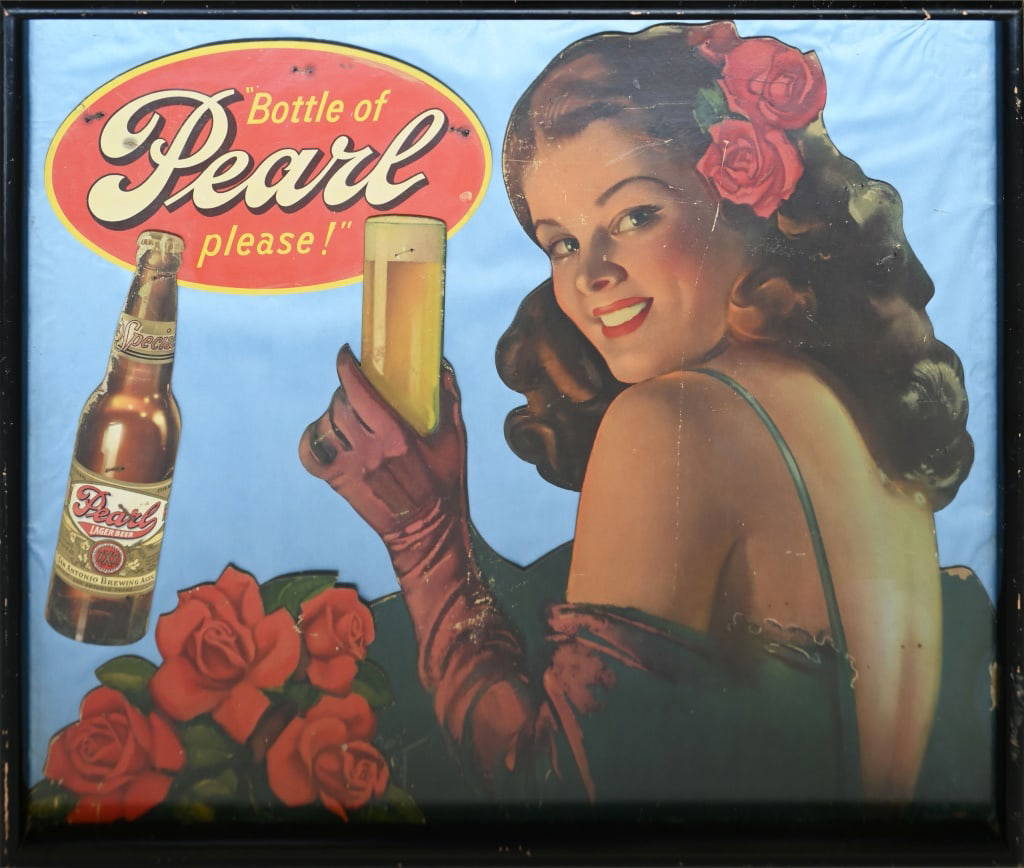 Pearl Beer Die Cut Theadgill's Austin Texas Auction