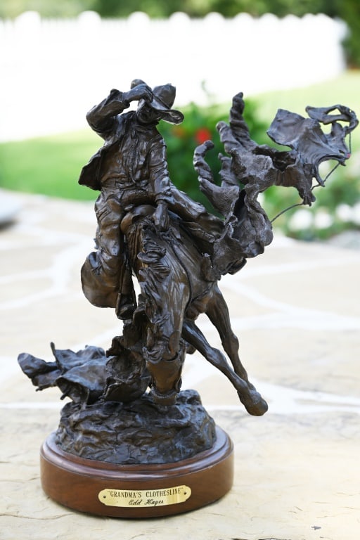 Edd Hayes Bronze "grandma's Clothesline" Auction