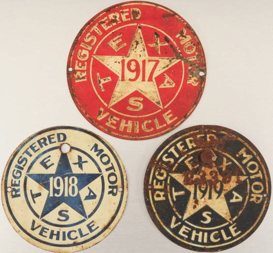 3 Texas License Plates 1917, 1918, & 1919 Radiator