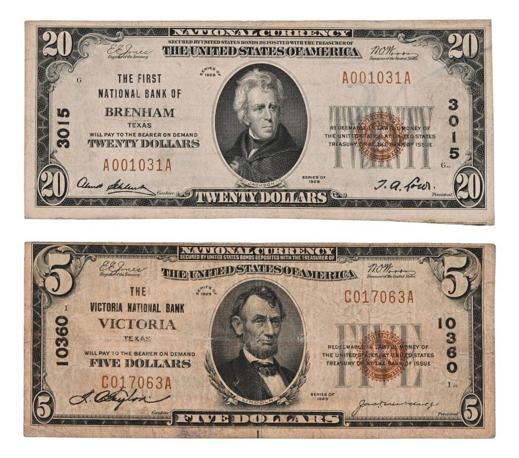 1929 Victoria & Brenham Texas National Bank Notes Auction