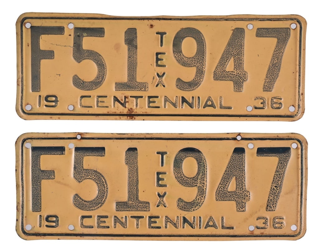 (2) Texas Centennial 1936 Matching License Plates