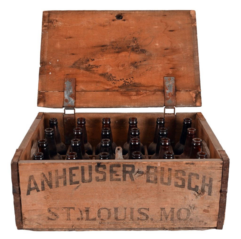 1917 Bevo Anheuser Busch Wooden Crate & Bottles Auction