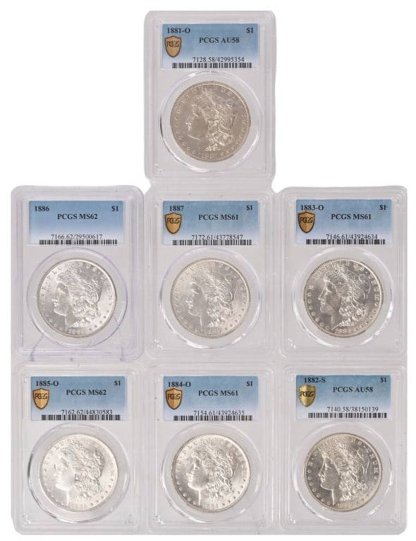 Morgan Silver Dollar (7) Coin Date Set 1881-1887 Auction